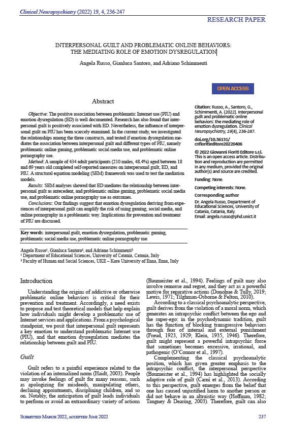 Interpersonal Guilt and Problematic Online Behaviors: The Mediating ...