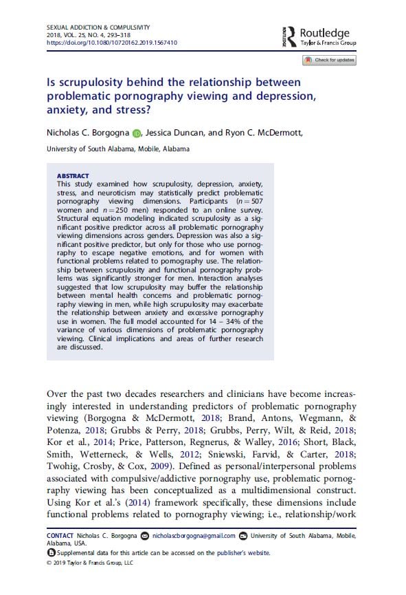 Is scrupulosity behind the relationship between problematic pornography ...