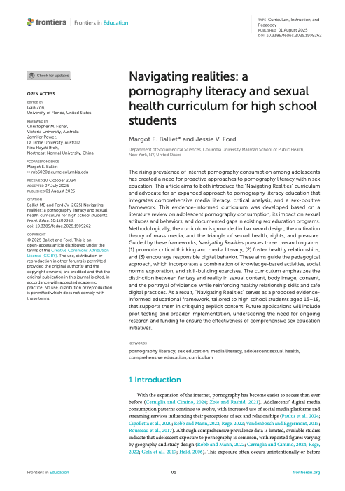 Navigating realities: a pornography literacy and sexual health curriculum for high school ...